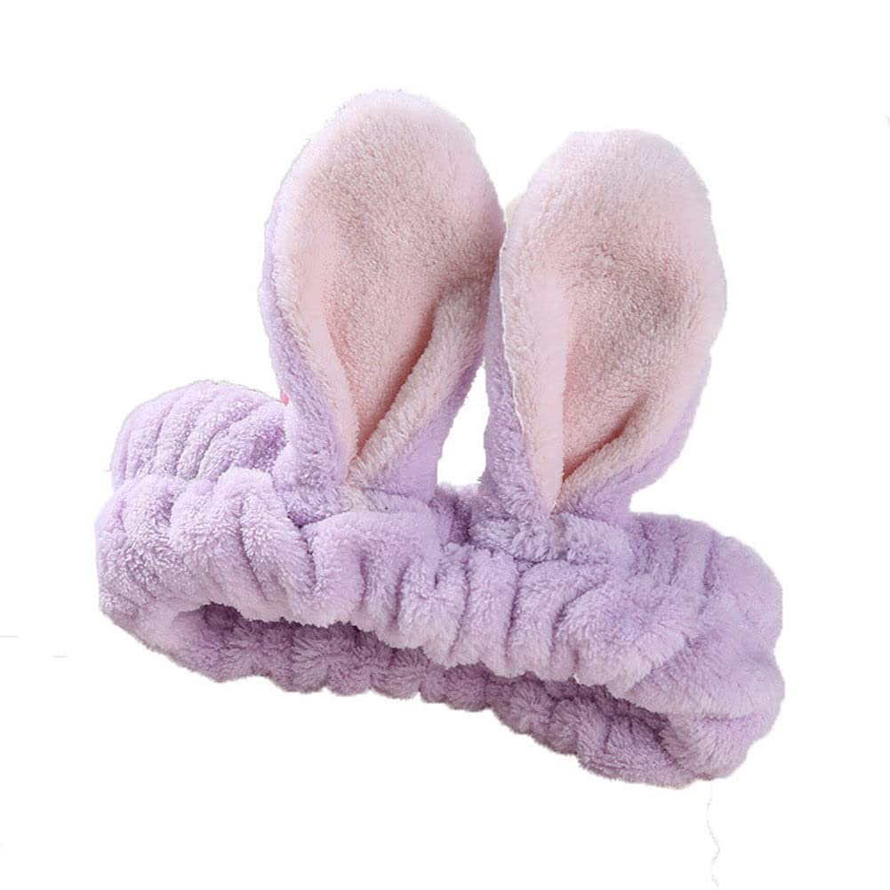 LOVEF 5Pcs Bunny Ear Cosmetic Headband Fashion Cute Fluffy Elastic Makeup Headband Hairband for Shower, Face Washing, Facial Mask, Spa, Cosplay, Party