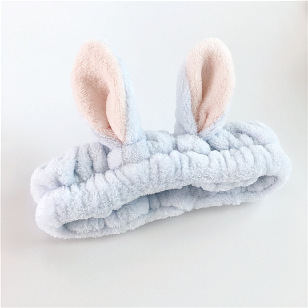 LOVEF 5Pcs Bunny Ear Cosmetic Headband Fashion Cute Fluffy Elastic Makeup Headband Hairband for Shower, Face Washing, Facial Mask, Spa, Cosplay, Party