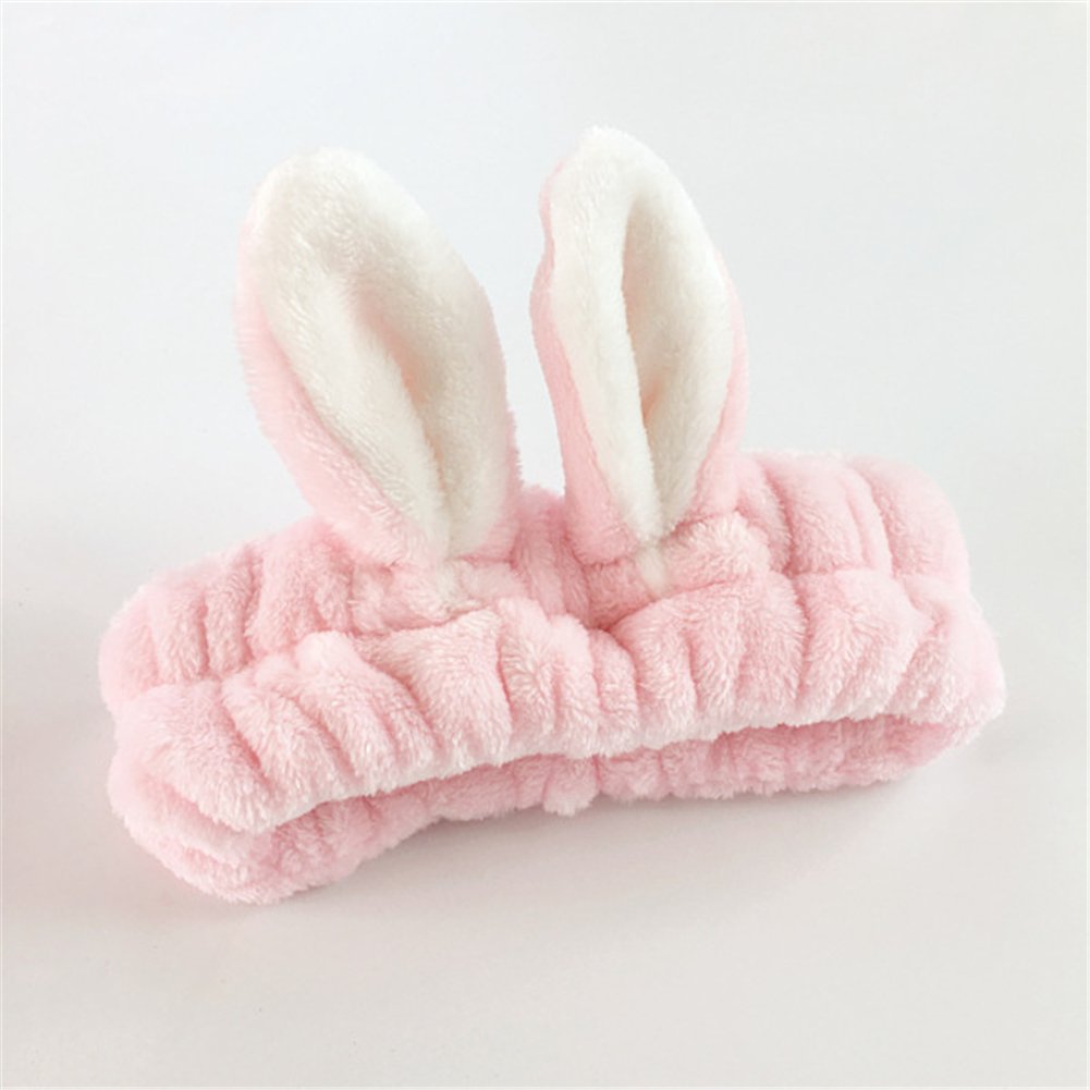 LOVEF 5Pcs Bunny Ear Cosmetic Headband Fashion Cute Fluffy Elastic Makeup Headband Hairband for Shower, Face Washing, Facial Mask, Spa, Cosplay, Party