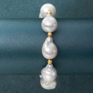 Ross-Simons 13-14mm Cultured Baroque Pearl Stretch Bracelet With 14kt Yellow Gold. 7 inches