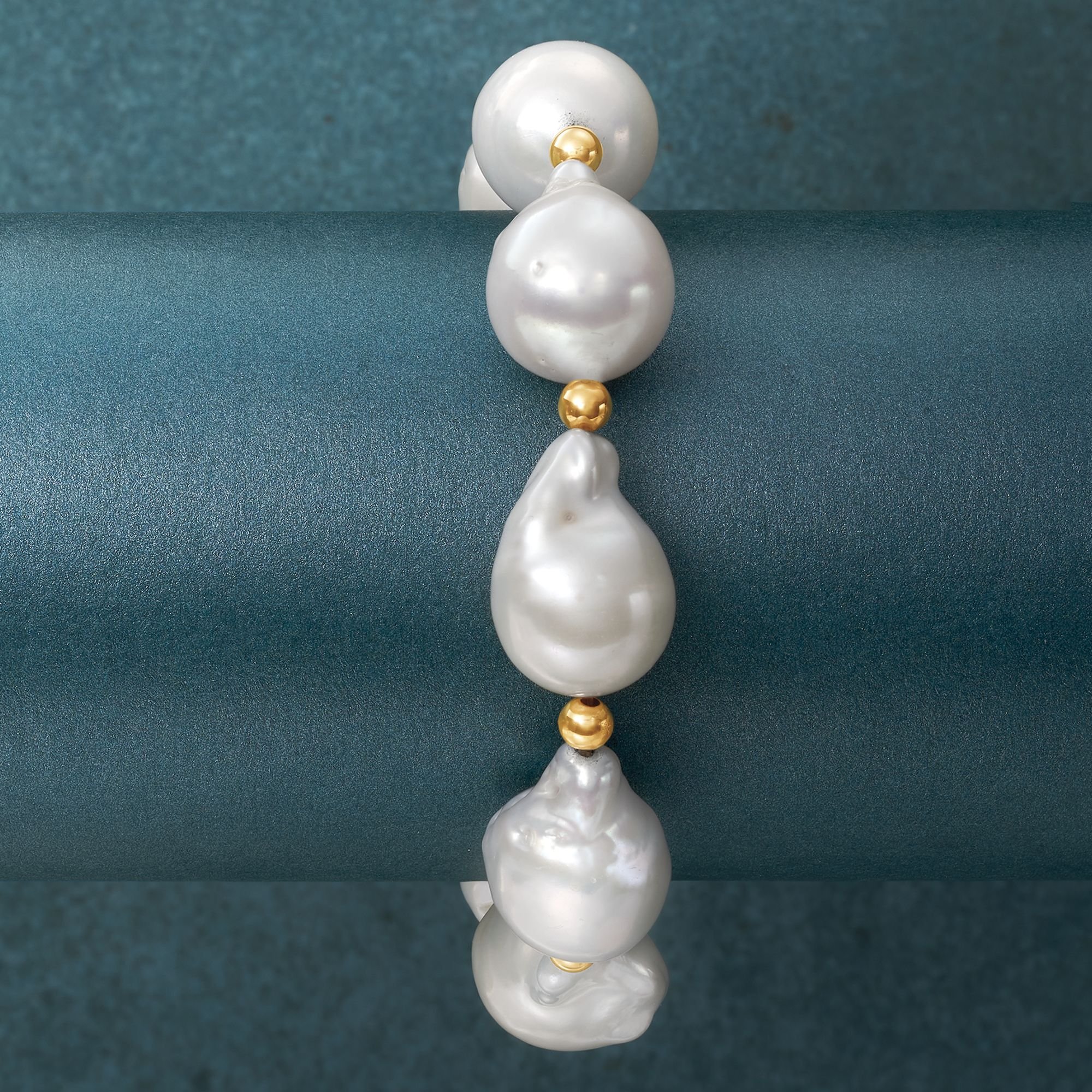 Ross-Simons 13-14mm Cultured Baroque Pearl Stretch Bracelet With 14kt Yellow Gold. 7 inches