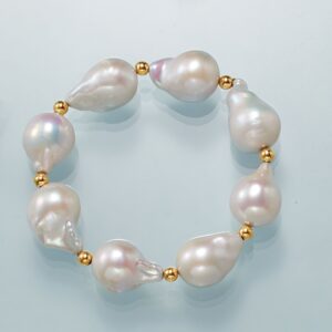 Ross-Simons 13-14mm Cultured Baroque Pearl Stretch Bracelet With 14kt Yellow Gold. 7 inches