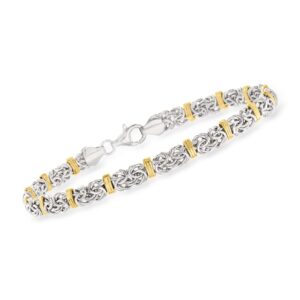 ross-simons sterling silver byzantine bracelet with 14kt gold stations. 7 inches