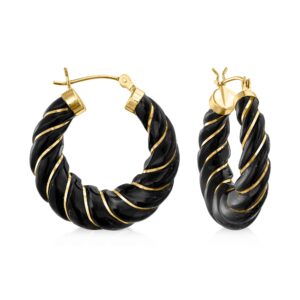 ross-simons carved gemstone hoop earrings with 14kt yellow gold