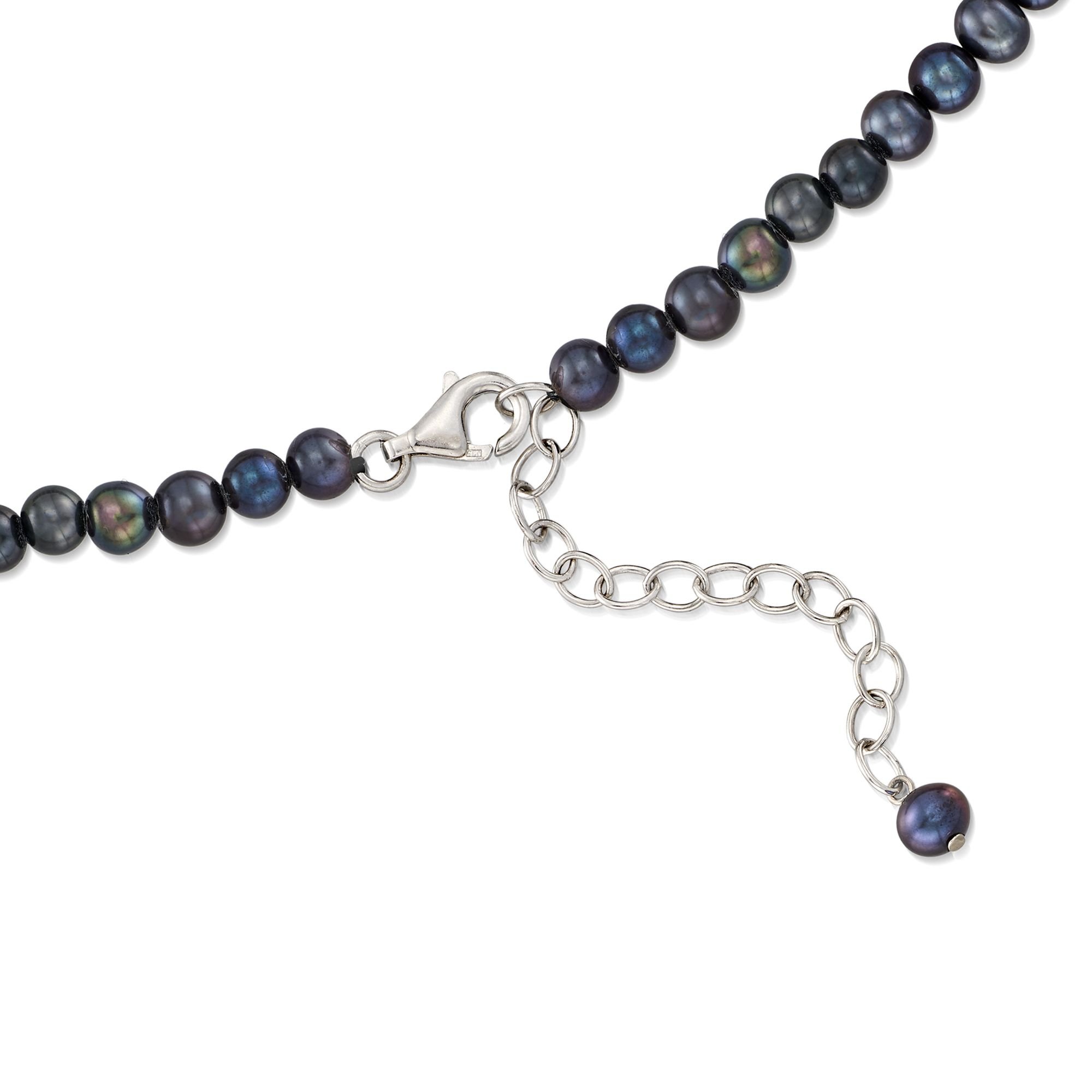 Ross-Simons 5-11.5mm Graduated Black Cultured Pearl Necklace With .24 ct. t.w. Diamonds and Sterling Silver. 16 inches