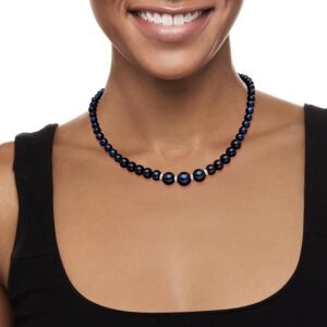 Ross-Simons 5-11.5mm Graduated Black Cultured Pearl Necklace With .24 ct. t.w. Diamonds and Sterling Silver. 16 inches