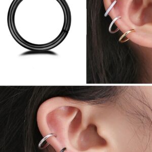 3Pairs Stainless Steel 16G Sleeper Earrings Septum Hinged Clicker Nose Lip Ring Helix Daith Cartilage Tragus Piercings Jewelry 6/8/10mm (Black)