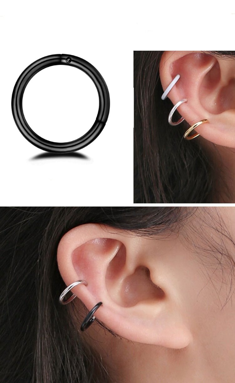 3Pairs Stainless Steel 16G Sleeper Earrings Septum Hinged Clicker Nose Lip Ring Helix Daith Cartilage Tragus Piercings Jewelry 6/8/10mm (Black)