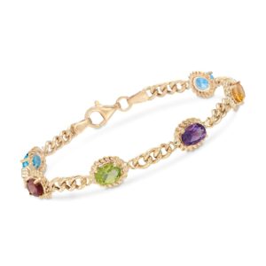 ross-simons 5.00 ct. t.w. multi-stone link bracelet in 18kt gold over sterling silver. 7 inches