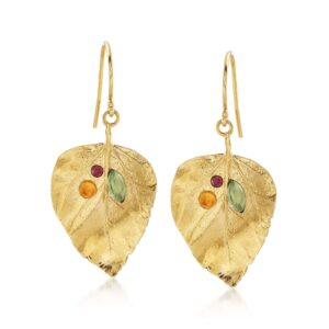 ross-simons 1.40 ct. t.w. multi-stone leaf drop earrings in 18kt yellow gold over sterling