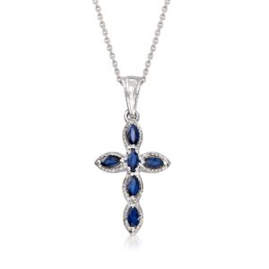 ross-simons 0.80 ct. t.w. sapphire cross pendant necklace in sterling silver. 18 inches