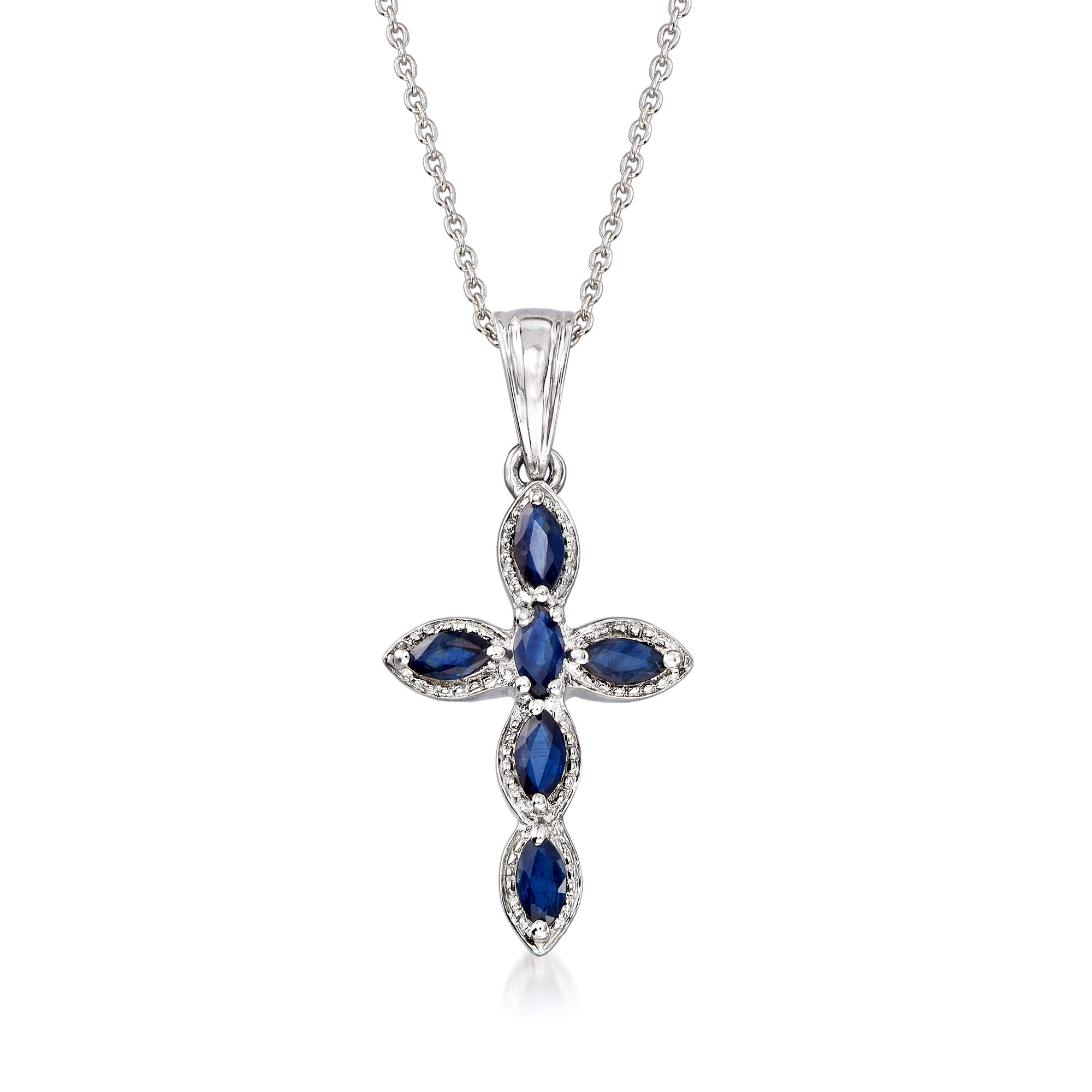 Ross-Simons 0.80 ct. t.w. Sapphire Cross Pendant Necklace in Sterling Silver. 18 inches