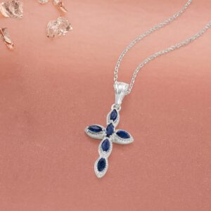 Ross-Simons 0.80 ct. t.w. Sapphire Cross Pendant Necklace in Sterling Silver. 18 inches