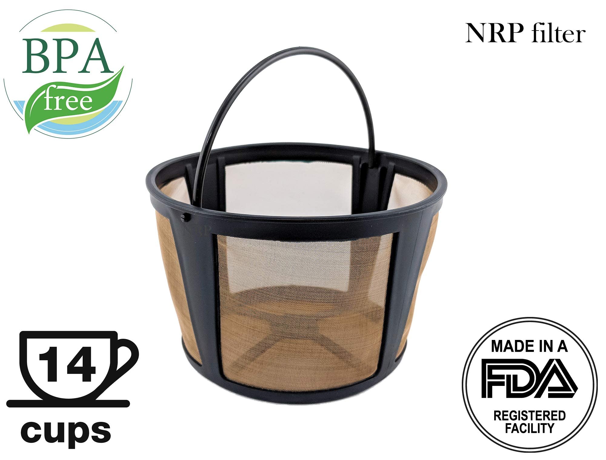 NRP Tall 14-cup Screen Basket Permanent Coffee Filter Replacement for KRUPS Coffeemaker EC422, 321-324 | Also fit other Drip Coffeemaker with Large Brew Section