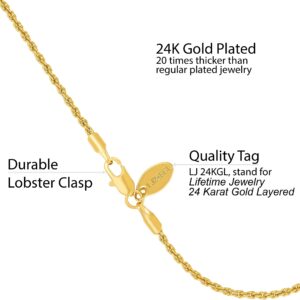 LIFETIME JEWELRY 1mm Rope Chain Bracelet for Women Men Teen 24k Real Gold Plated (Gold, 7 inches)