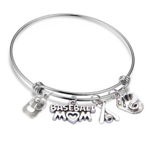 qiier baseball mom bracelet sports expandable charm bangle baseball jewelry for moms fans (silver)