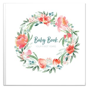 peachly baby memory book for girls milestone keepsake journal | first five years baby girl memory book | baby keepsakes first year memory book | baby girl baby book | bloom