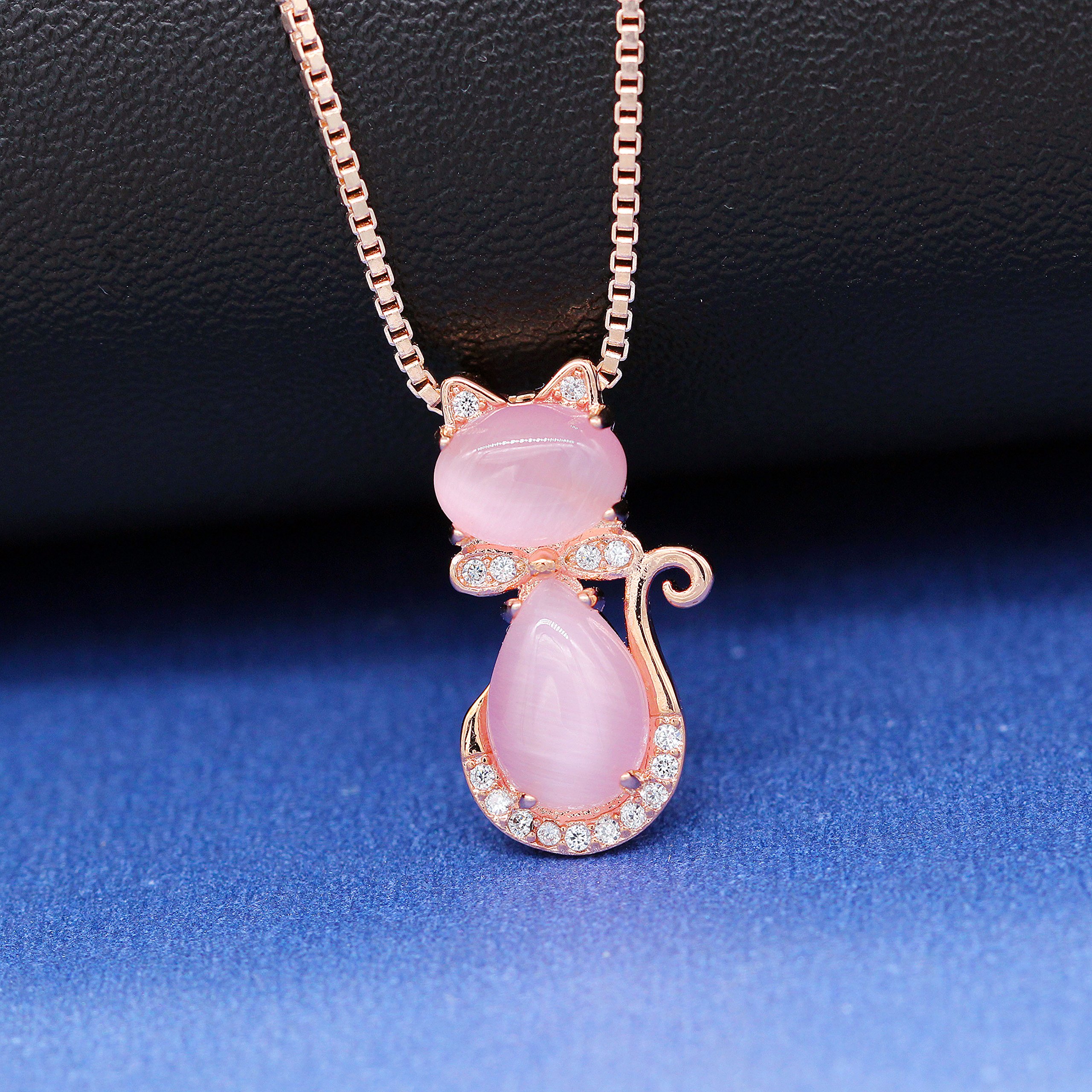 Uloveido Cute Cat Shape Light Pink Crystal Jewelry Set for Women, Studs Earrings and Pendant Necklace for Her Y404