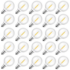 g40 led replacement light bulbs 1w shatterproof globe bulb fits e12 candelabra screw base, 1.5 inch dimmable light bulbs for indoor outdoor string lights, patio cafe decor, warm white, 25 pack