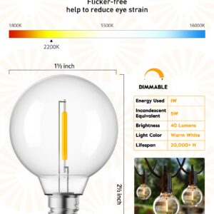 G40 Led Replacement Light Bulbs 1W Shatterproof Globe Bulb fits E12 Candelabra Screw Base, 1.5 Inch Dimmable Light Bulbs for Indoor Outdoor String Lights, Patio Cafe Decor, Warm White, 25 Pack