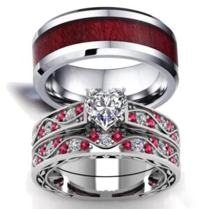 loversring couple ring bridal set his hers white gold filled heart cz wedding ring band set