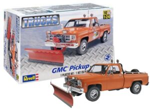 revell gmc pickup with snow plow plastic model kit,white