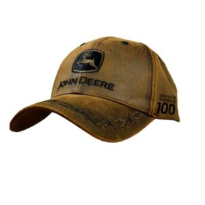 john deere 100 year anniversary oilskin look patch casual cap brown