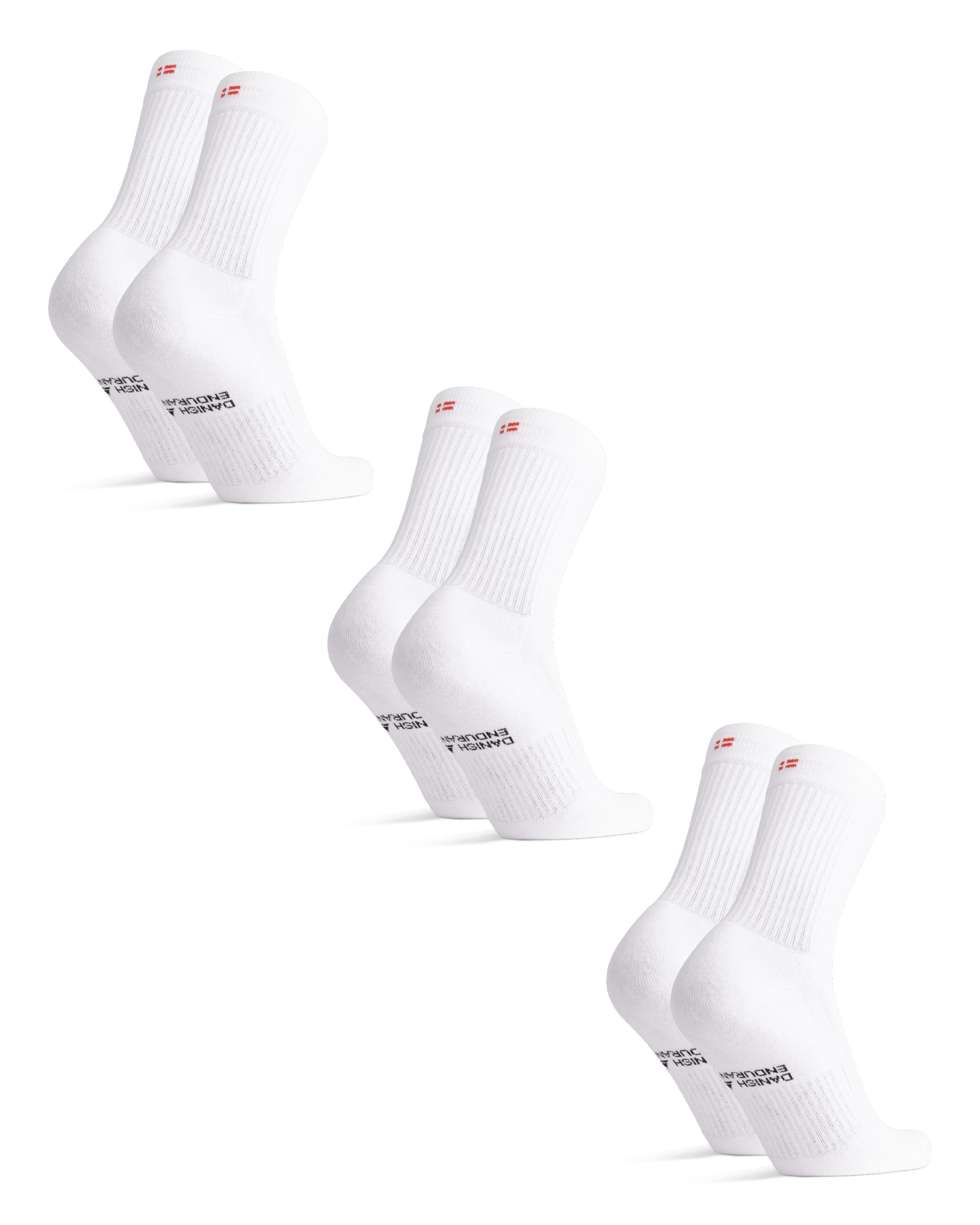 DANISH ENDURANCE Performance Crew Socks (White 3 Pairs, US Women 11-13 // US Men 9.5-12.5)