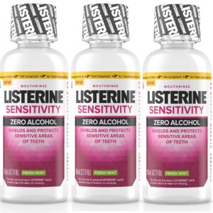 Listerine Sensitivity Mouthwash, Zero Alcohol Mouth Rinse, Fresh Mint, Travel Size 3.2 Ounces (95ml) - Pack of 3