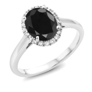 gem stone king 10k white gold black sapphire engagement ring for women | 2.54 cttw | oval 9x7mm | gemstone birthstone (size 7)