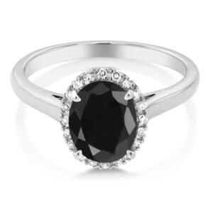 Gem Stone King 10K White Gold Black Sapphire Engagement Ring For Women | 2.54 Cttw | Oval 9X7MM | Gemstone Birthstone (Size 7)