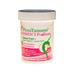 FloraTummys Women's Probiotic, Urinary Tract Digestive Immune System Health, Cranberry Powder, Kosher Certified, Non-Dairy, Gluten Free, Non-GMO