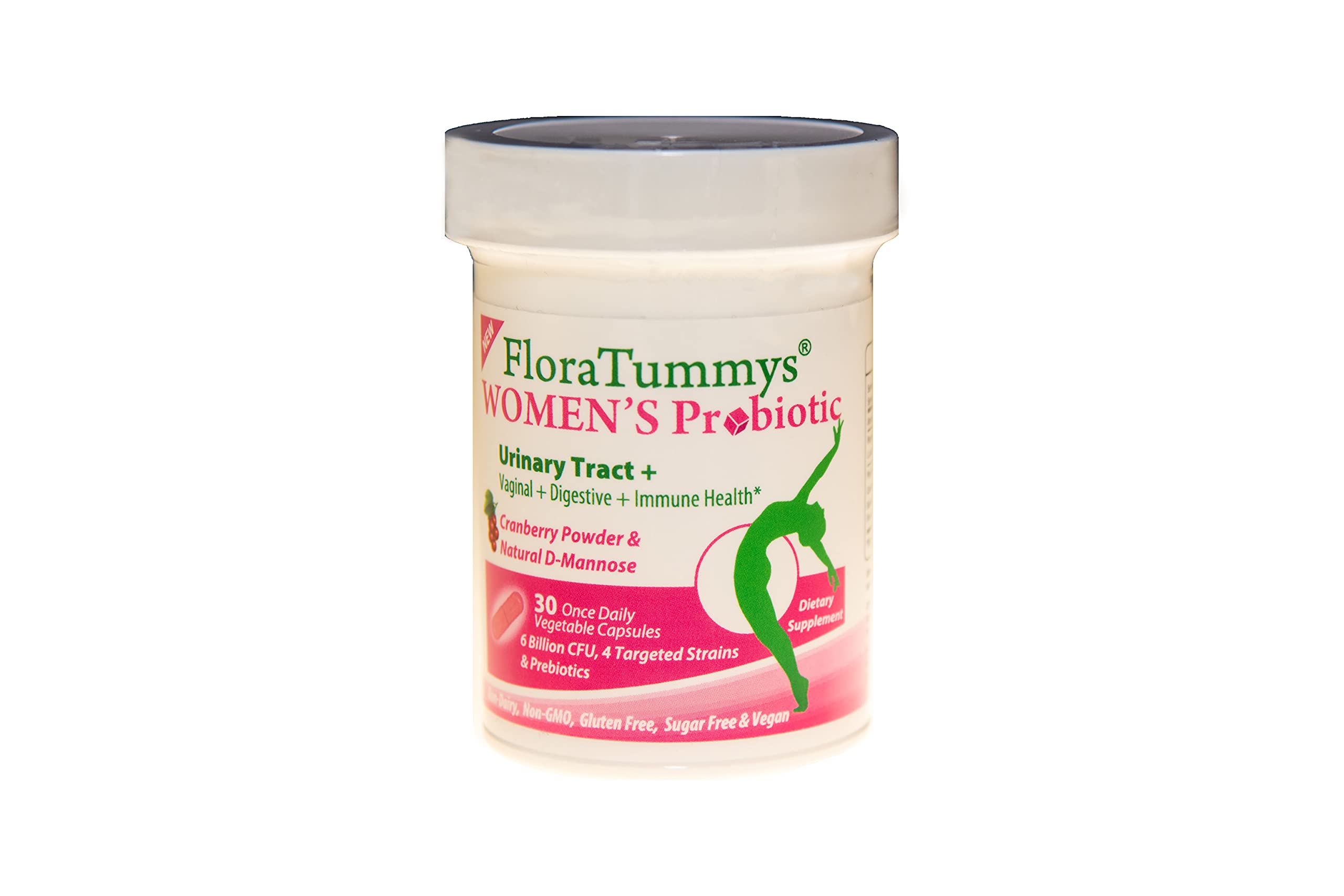 FloraTummys Women's Probiotic, Urinary Tract Digestive Immune System Health, Cranberry Powder, Kosher Certified, Non-Dairy, Gluten Free, Non-GMO