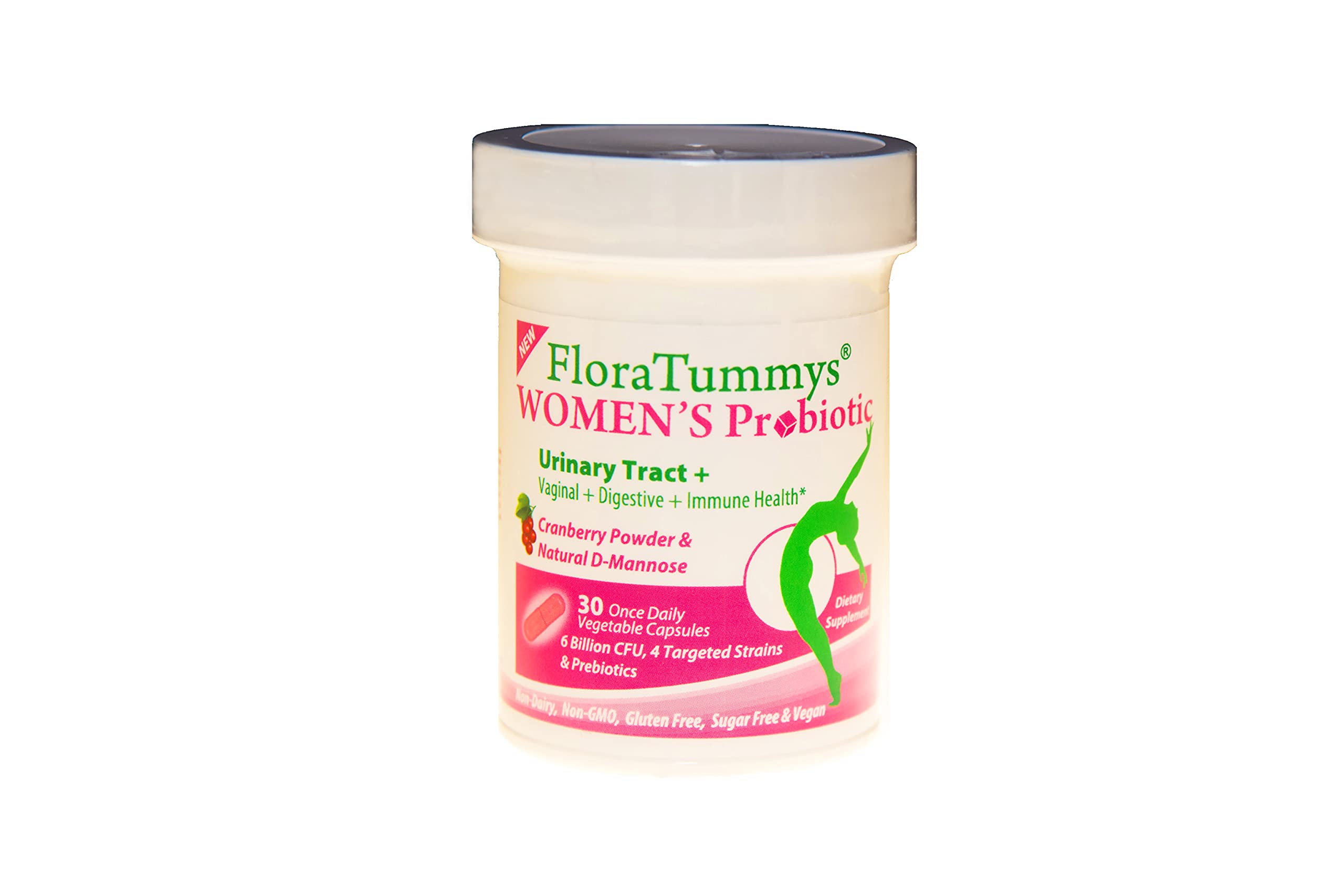 FloraTummys Women's Probiotic, Urinary Tract Digestive Immune System Health, Cranberry Powder, Kosher Certified, Non-Dairy, Gluten Free, Non-GMO