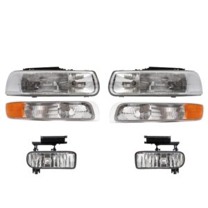 brock replacement 6 pc set headlights replacement fog lights & side signal marker lights compatible with 1999-2002 silverado pickup truck