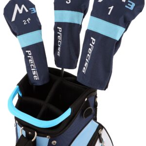 Precise M3 Ladies Womens Complete Golf Clubs Set Includes Driver, Fairway, Hybrid, 7-PW Irons, Putter, Stand Bag, 3 H/C's Blue - Regular or Petite Size!