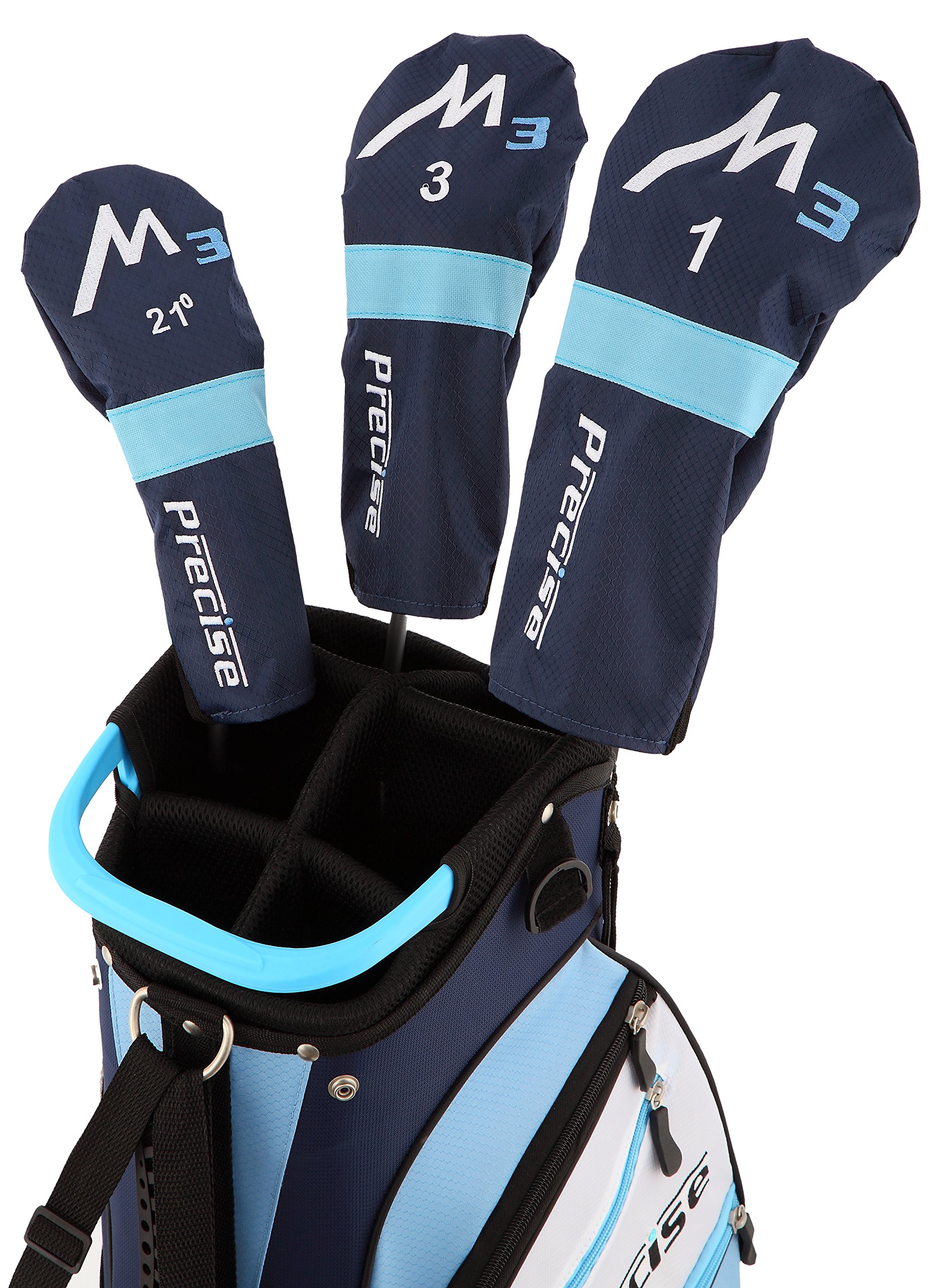 Precise M3 Ladies Womens Complete Golf Clubs Set Includes Driver, Fairway, Hybrid, 7-PW Irons, Putter, Stand Bag, 3 H/C's Blue - Regular or Petite Size!