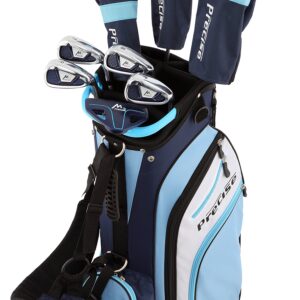 Precise M3 Ladies Womens Complete Golf Clubs Set Includes Driver, Fairway, Hybrid, 7-PW Irons, Putter, Stand Bag, 3 H/C's Blue - Regular or Petite Size!