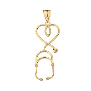 fine 10k yellow gold heart-shaped stethoscope pendant