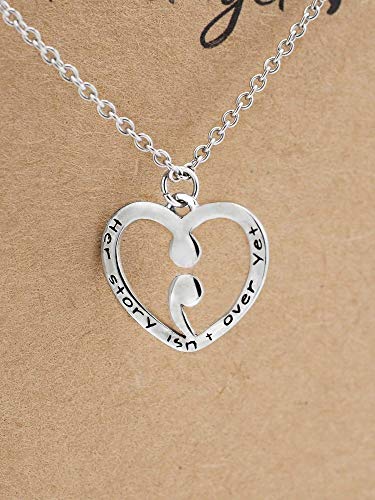 Quan Jewelry Continue Semicolon Heart Necklace, Mental Health Awareness, Encouragement Gifts for Women