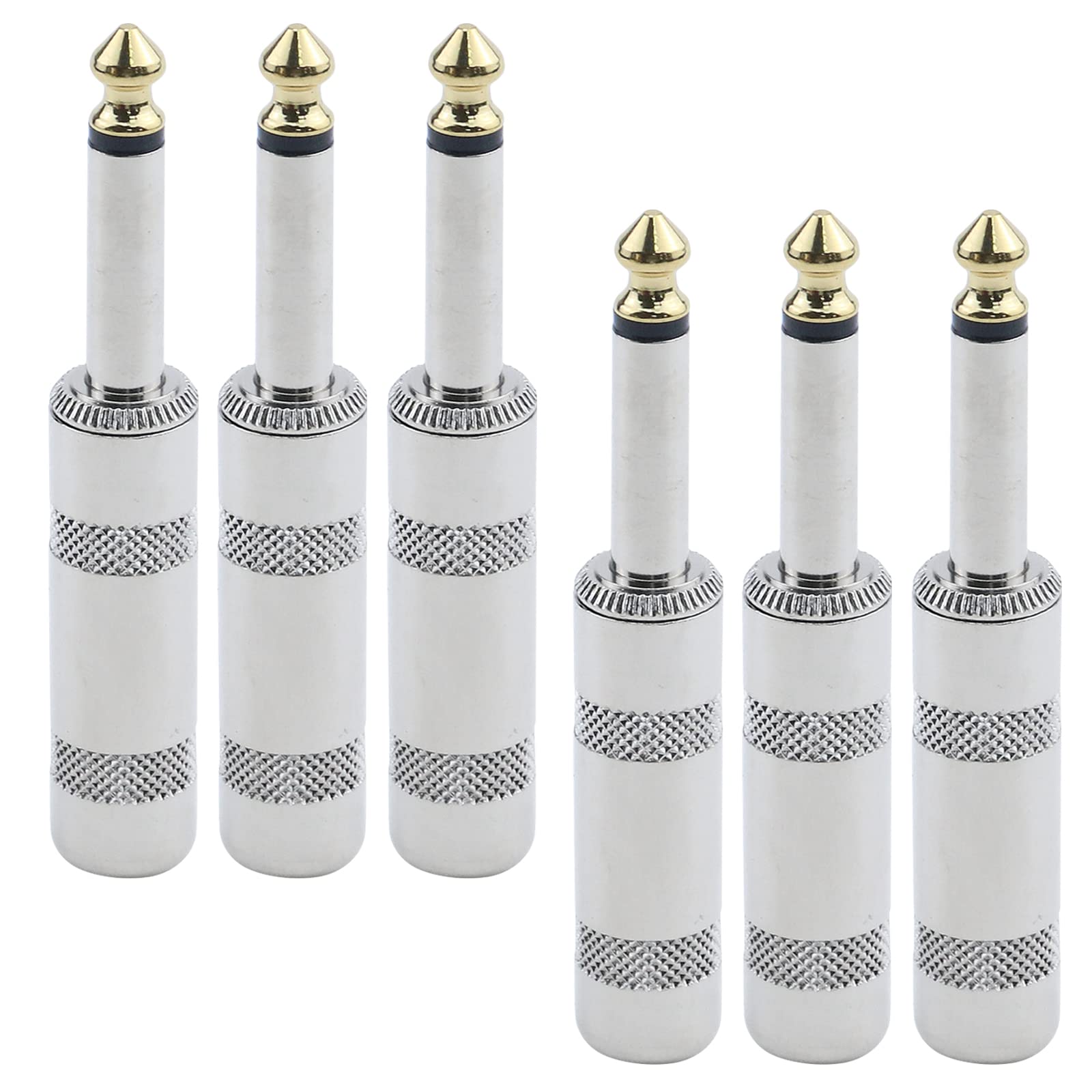 Antrader Audio Premium Adapter 6.3mm Male 1/4" TS Mono Phone Plugs for Speaker Cables Solder Type Pack of 6