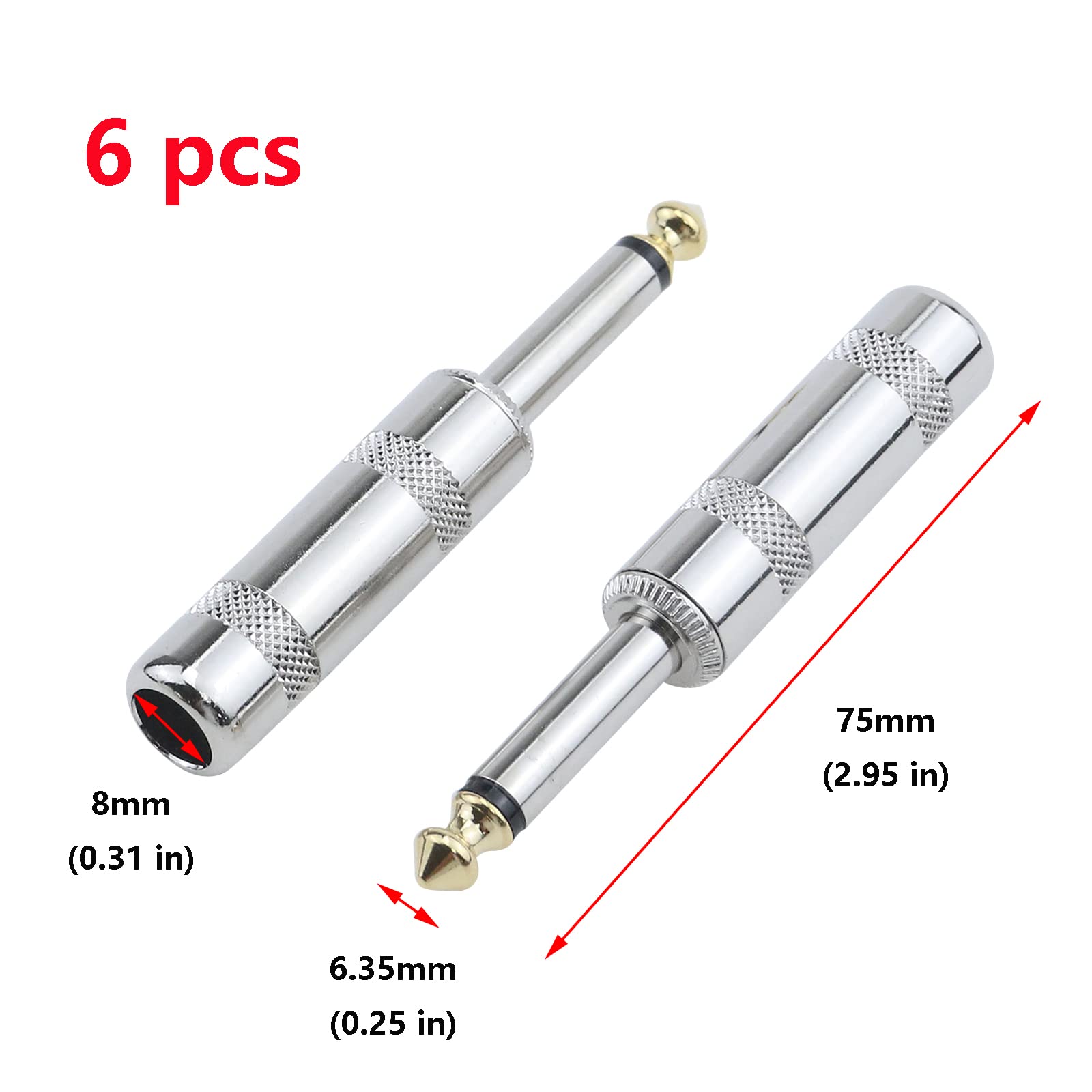 Antrader Audio Premium Adapter 6.3mm Male 1/4" TS Mono Phone Plugs for Speaker Cables Solder Type Pack of 6