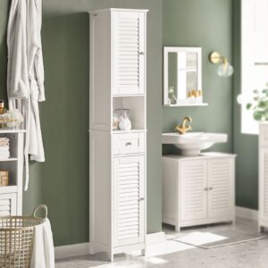 haotian tall bathroom storage cabinet freestanding cabinet slim cabinet with shelves and drawers, white frg236-w