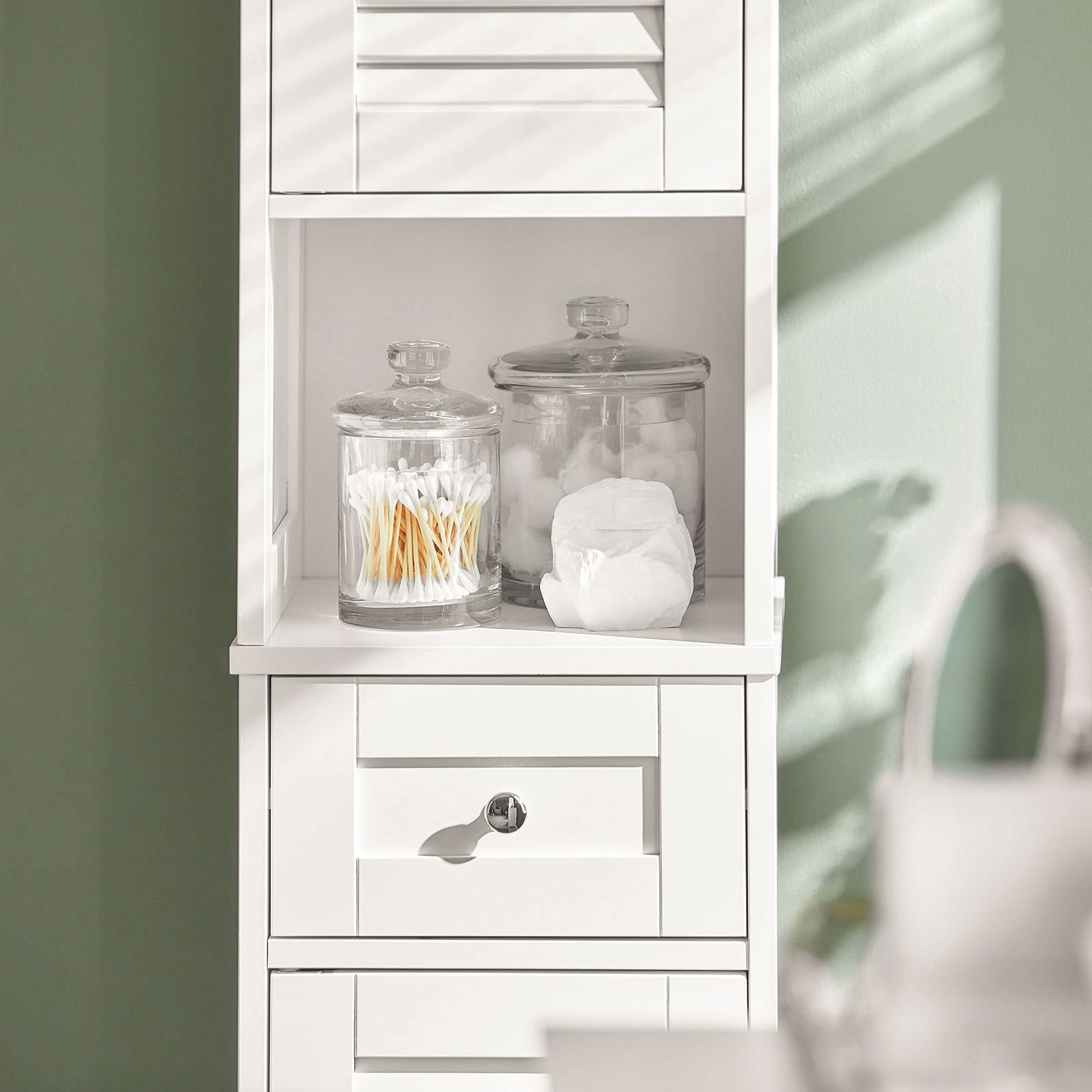 Haotian Tall Bathroom Storage Cabinet Freestanding Cabinet Slim Cabinet with Shelves and Drawers, White FRG236-W