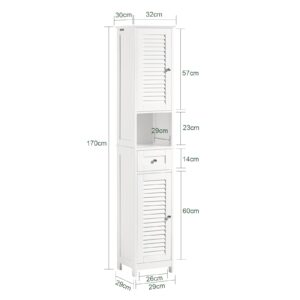 Haotian Tall Bathroom Storage Cabinet Freestanding Cabinet Slim Cabinet with Shelves and Drawers, White FRG236-W