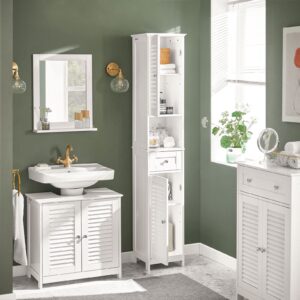 Haotian Tall Bathroom Storage Cabinet Freestanding Cabinet Slim Cabinet with Shelves and Drawers, White FRG236-W