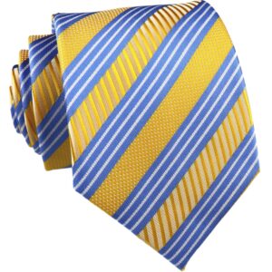 Men's Modern Repp Striped Blue and Yellow Jacquard Woven Silk Tie Casual Necktie