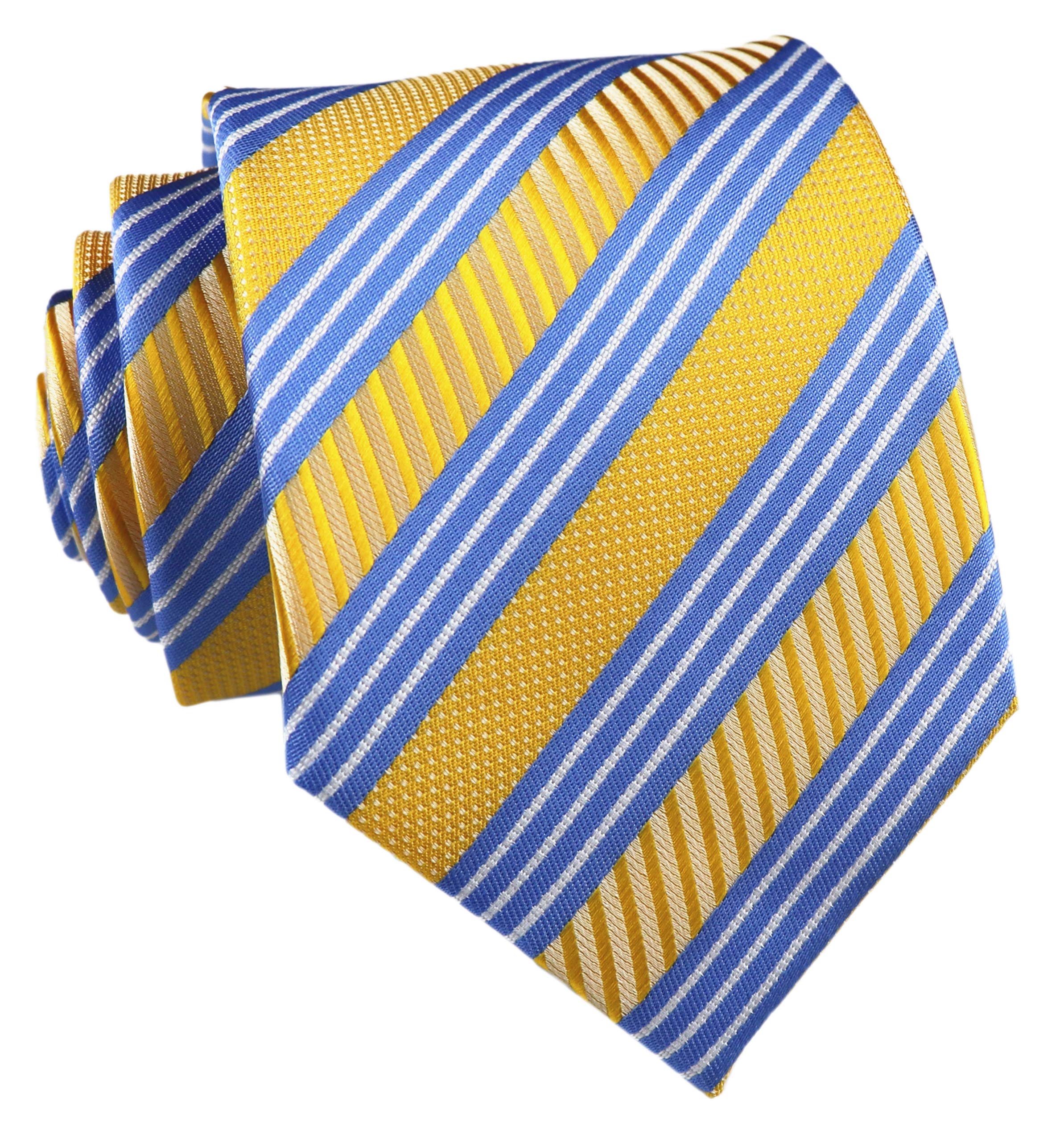 Men's Modern Repp Striped Blue and Yellow Jacquard Woven Silk Tie Casual Necktie