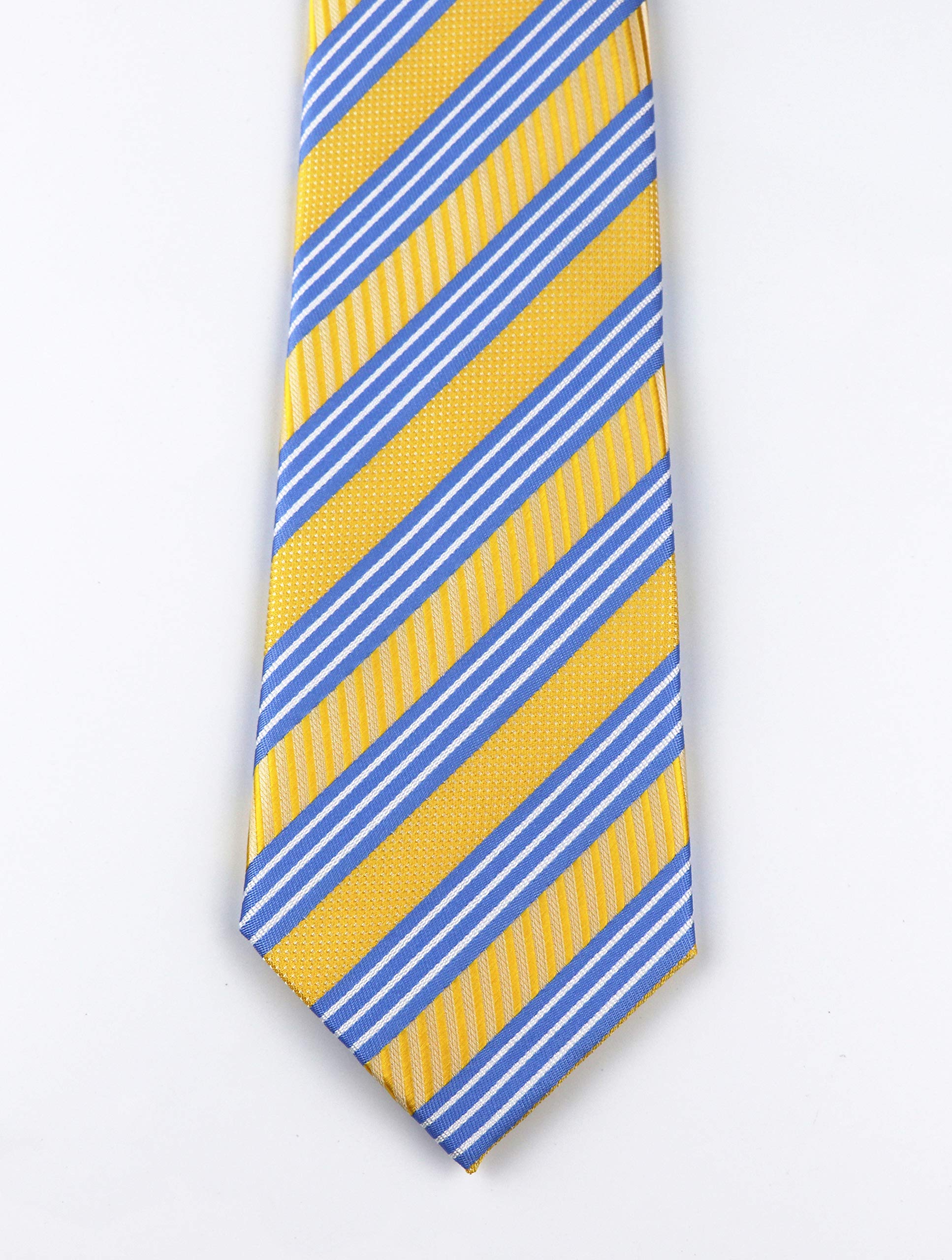 Men's Modern Repp Striped Blue and Yellow Jacquard Woven Silk Tie Casual Necktie