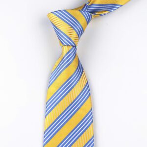 Men's Modern Repp Striped Blue and Yellow Jacquard Woven Silk Tie Casual Necktie